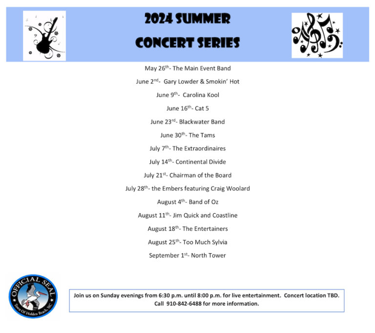 2024 Holden Beach Concert Schedule - Holden Beach NC - HoldenBeachNC.com